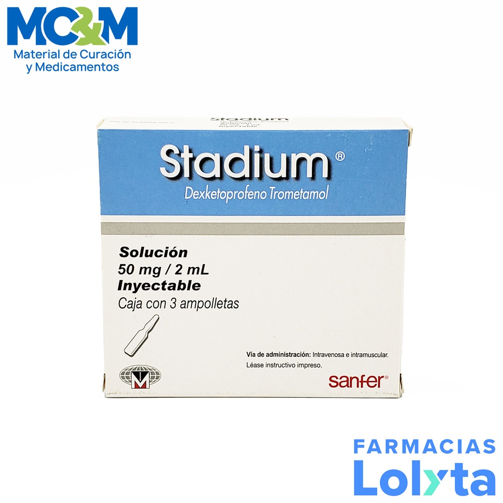 STADIUM SOL INY 50MG/2ML DEXKETOPROFENO TROMETAMOL C/3 LAB SANFER ...